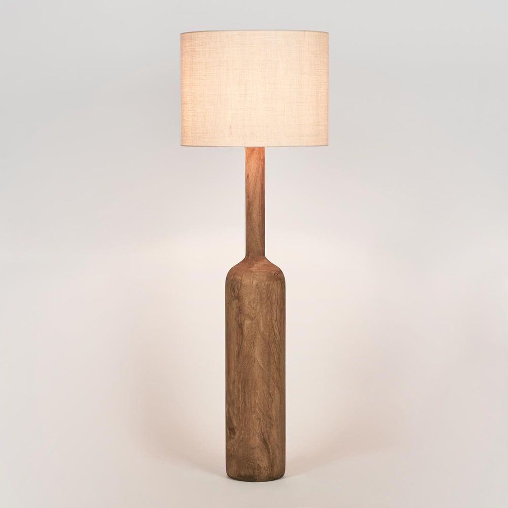 FLASK WOOD FLOOR LAMP BASE SADDLE- JAVA CYLINDER LAMP SHADE NATURAL XXL ...